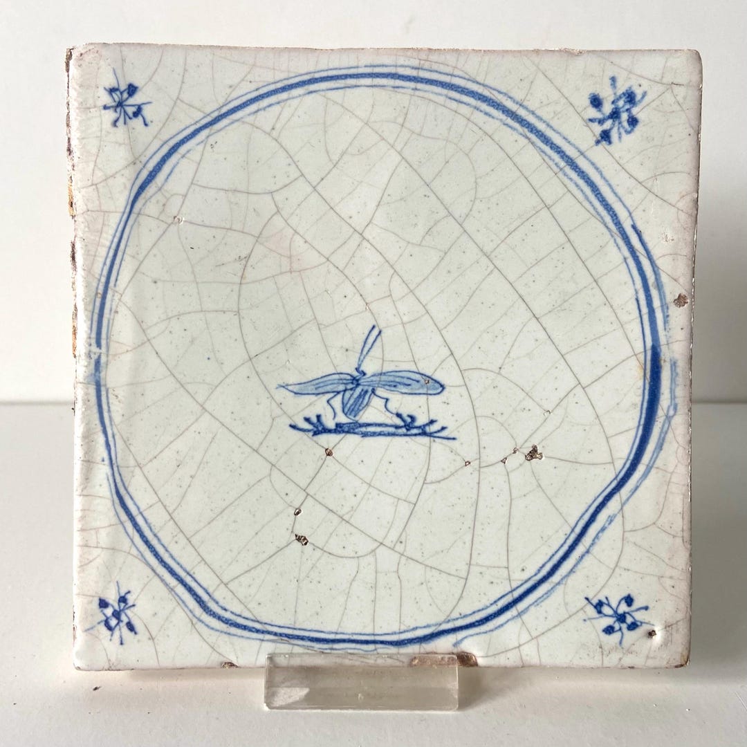 RARE 17th Century Delft Tile - Insect - Blue and White - Delftware ...