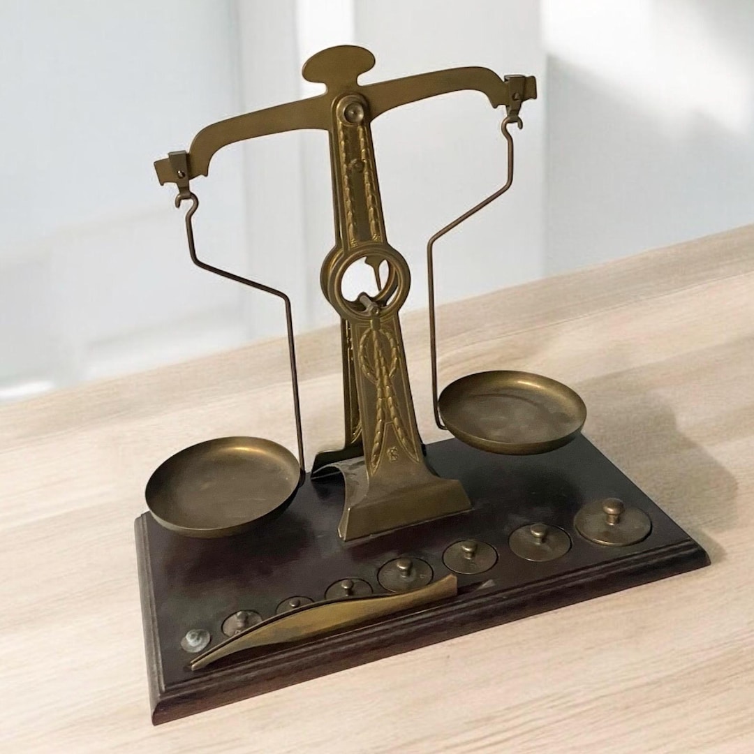 Antique Gold or Coin Scale - 19th Century - Brass and Wood - Complete ...