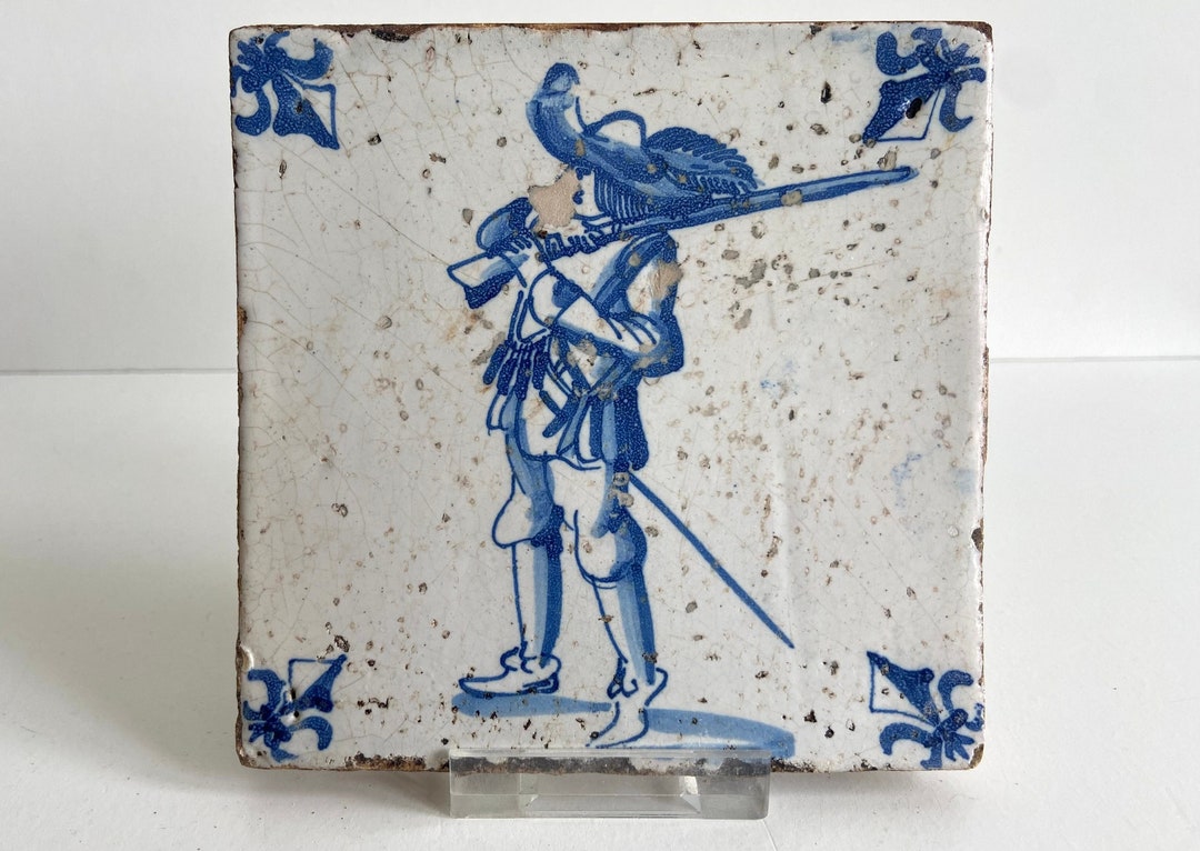 Antique Tile - Soldier With Musket - 17th Century - Blue and White ...
