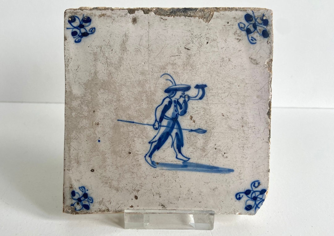18th Century Delft Tile Figure With Spear Blows a Horn - Etsy