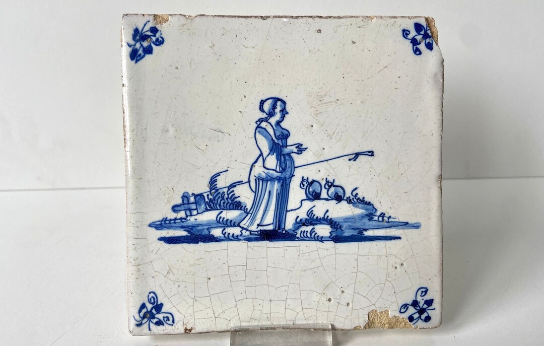 Antique Delft Tile Blue and White Women Lady 17th Century - Etsy