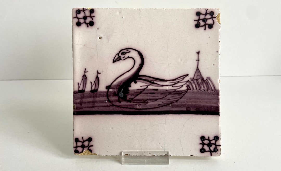 Antique Delft Tile - Swan in a Water-landscape - Late 18th to Early ...