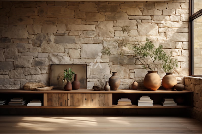 Rustic Stone Wall Virtual Background – Pottery Home Office (digital ...