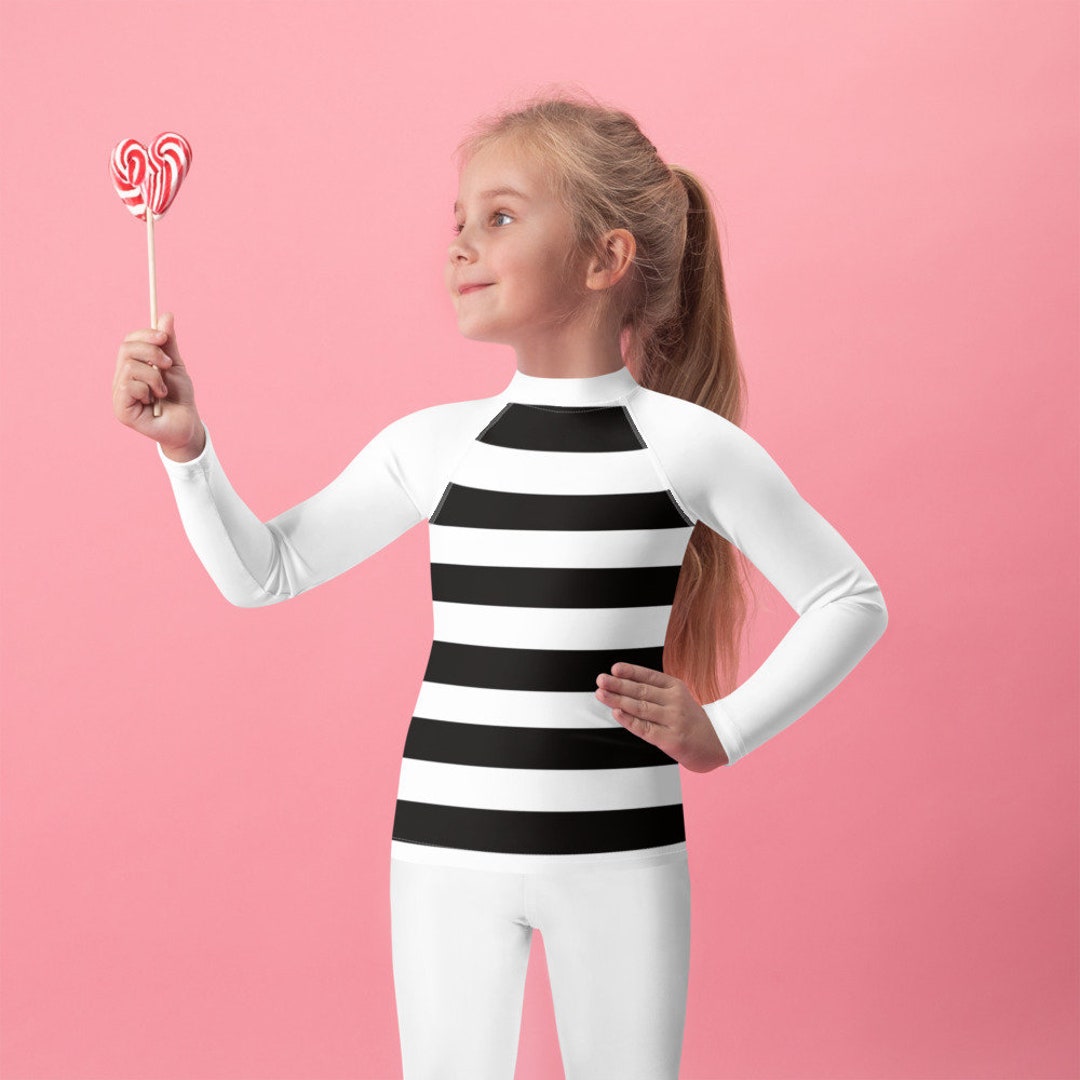 Kids' Striped Rash Guard - UPF 50+ Sun Protection, Black & White - Etsy