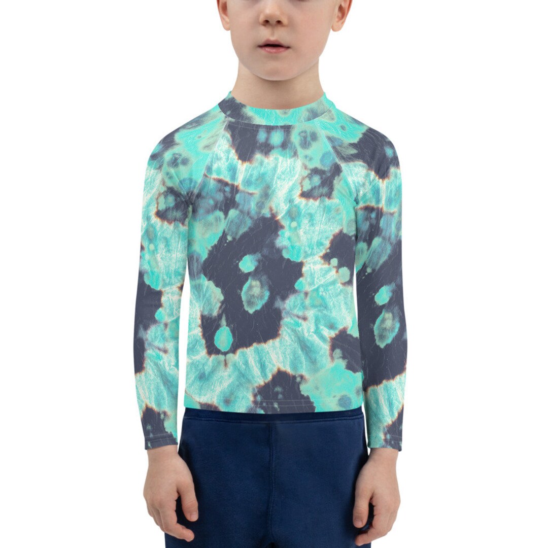 Turquoise Tie Dye Kids Rash Guard Protected and Warm While Stylish ...