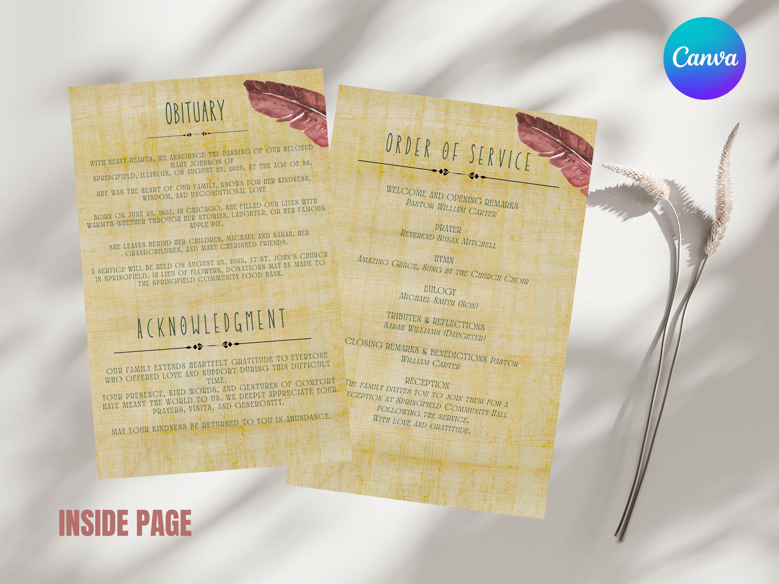 Papyrus Editable Funeral Program Template, Memorial Service Template ...