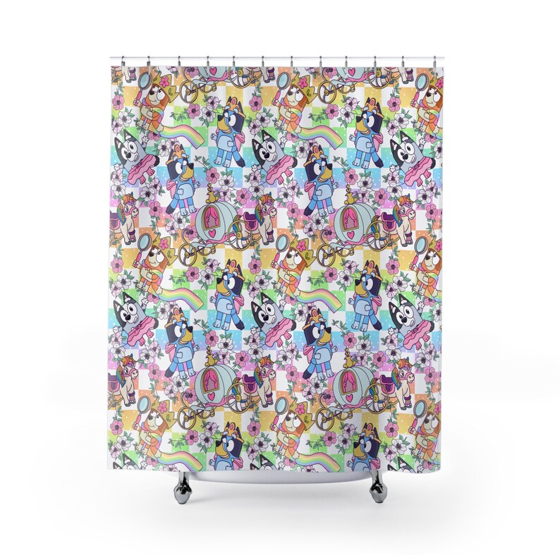 Colorful Bluey Shower Curtain, Bluey Bathroom Decor, Bluey and Bingo ...