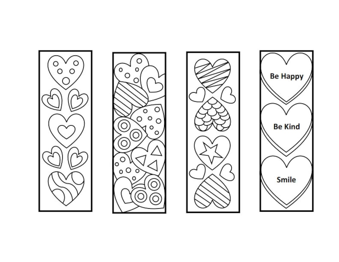 HEART BOOKMARKS PDF . . . Coloring Page digital file | Etsy