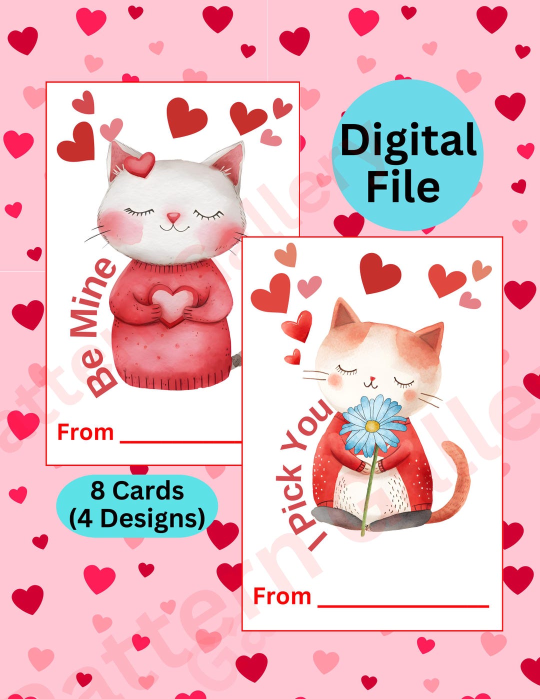 Cat Valentines Day Cards for Kids, Classroom Valentines, Printable ...