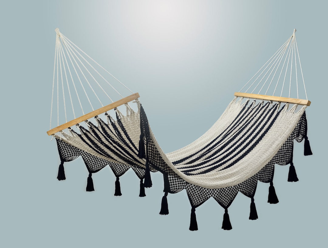 Navy Blue Cotton Hammock: Colonial Macrame Style With Teak Bar - Etsy