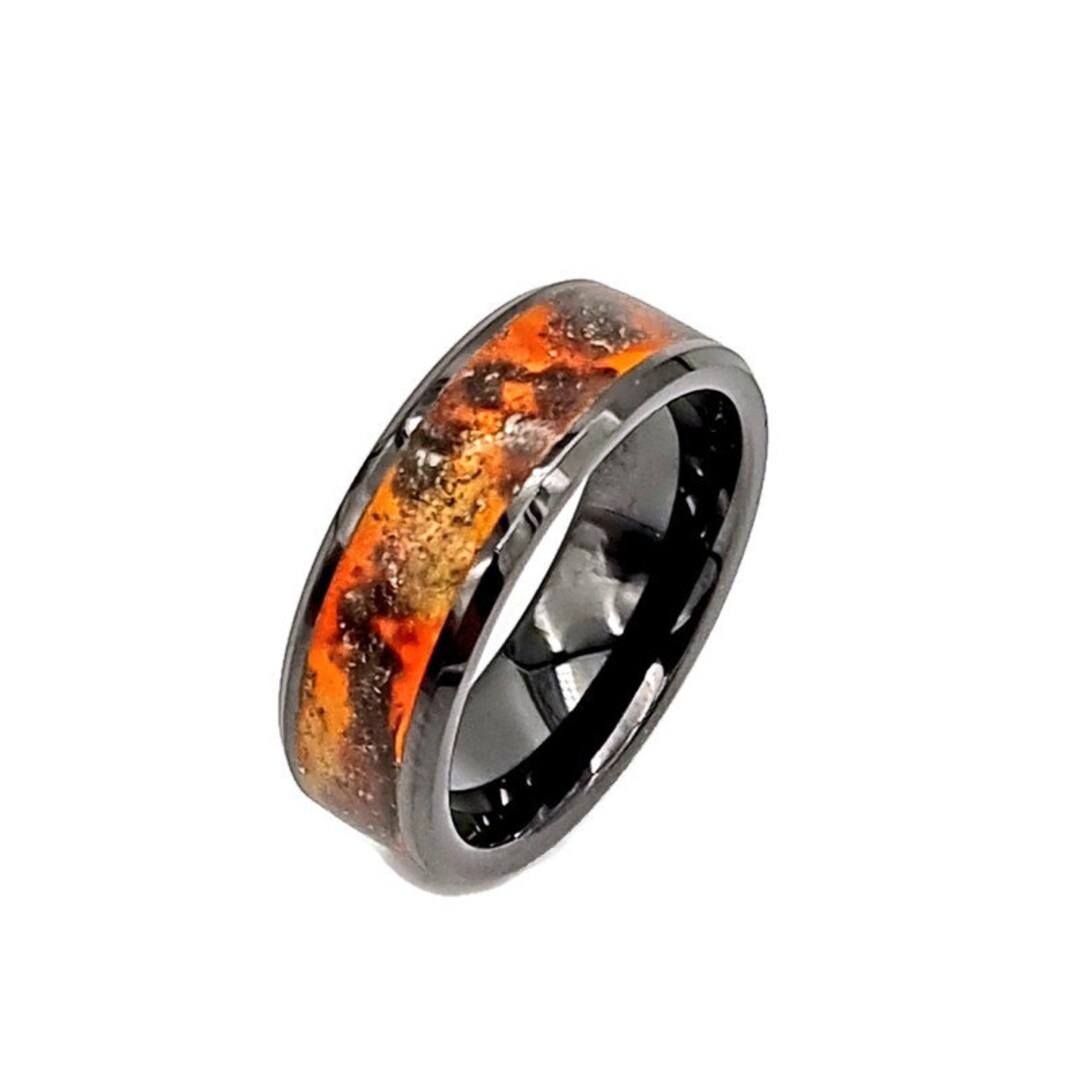 Handmade Meteorite "volcanic Lava" Ceramic Ring. Set With Genuine ...