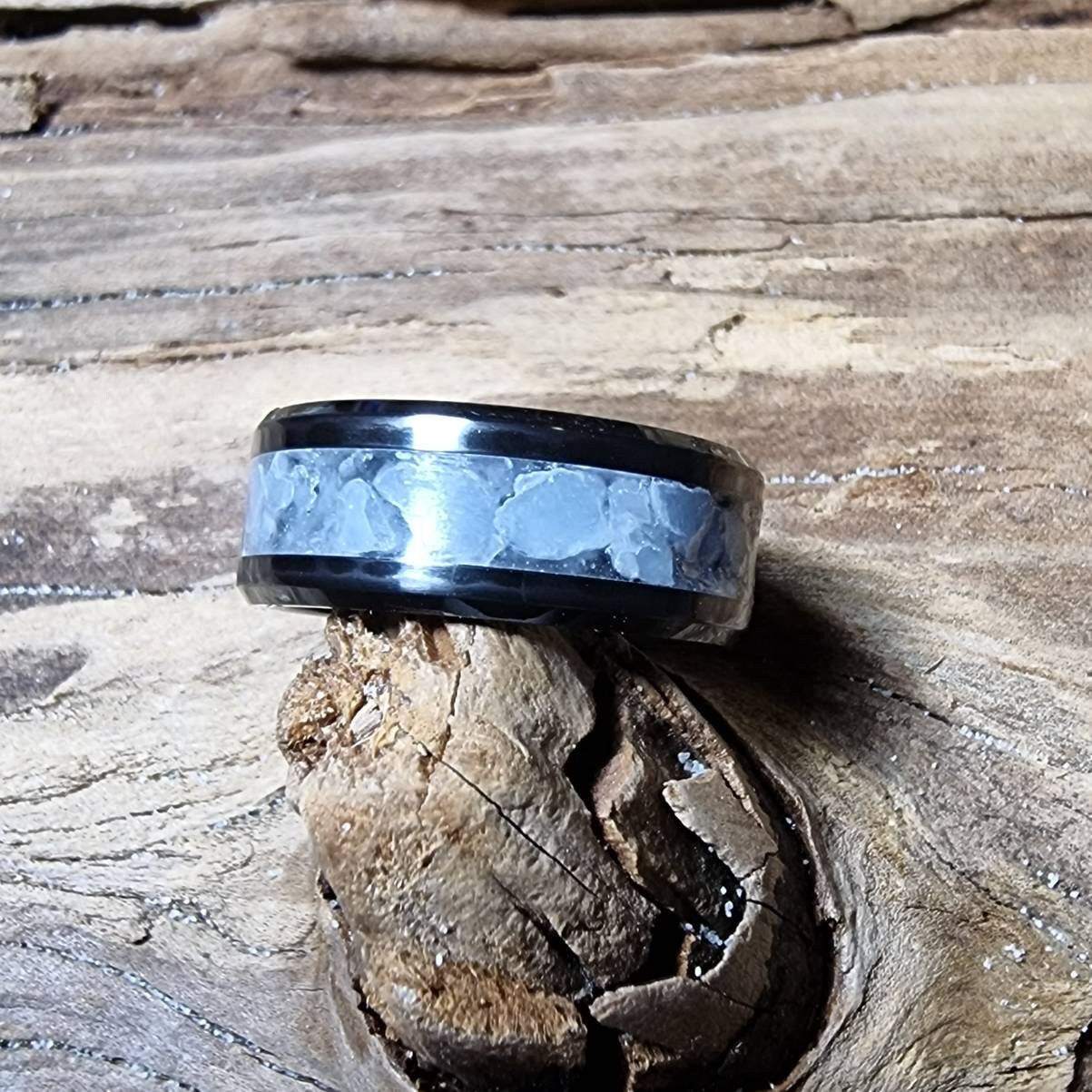Angelite Ring Beautiful handmade black ceramic ring set with | Etsy