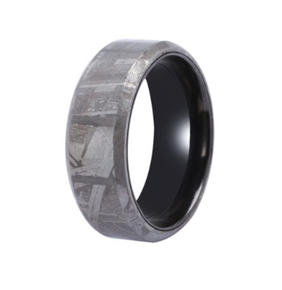 Meteorite black ceramic ring. Solid Meteorite lined ring | Etsy