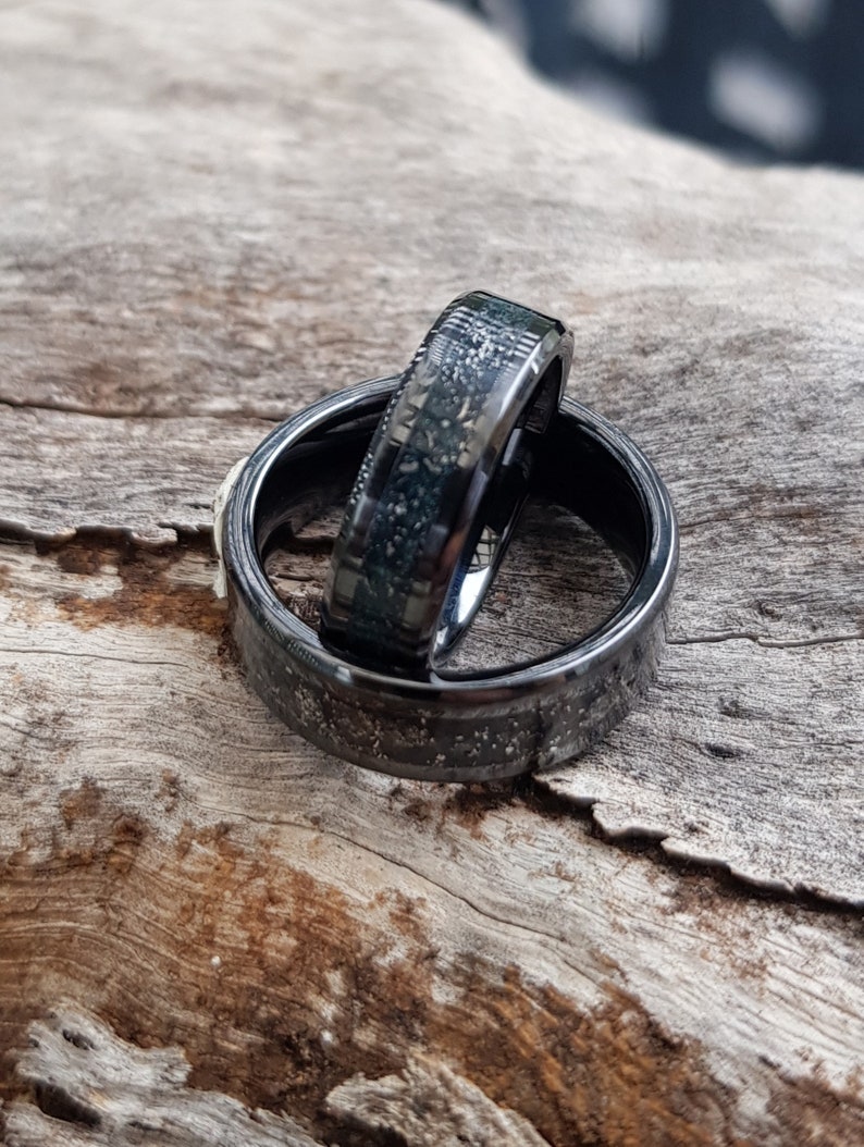 Pair of Meteorite ring set in black ceramic band wedding ring | Etsy