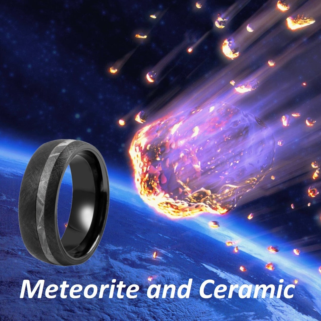 Handmade Meteorite Black Ceramic Ring. Set With Genuine Solid Meteorite ...