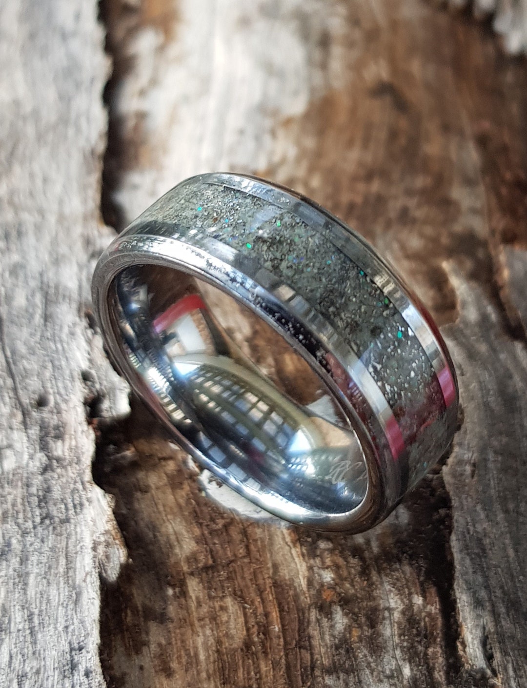 Meteorite Glow Ring. Set With Genuine Meteorite Dust in Tungsten ...
