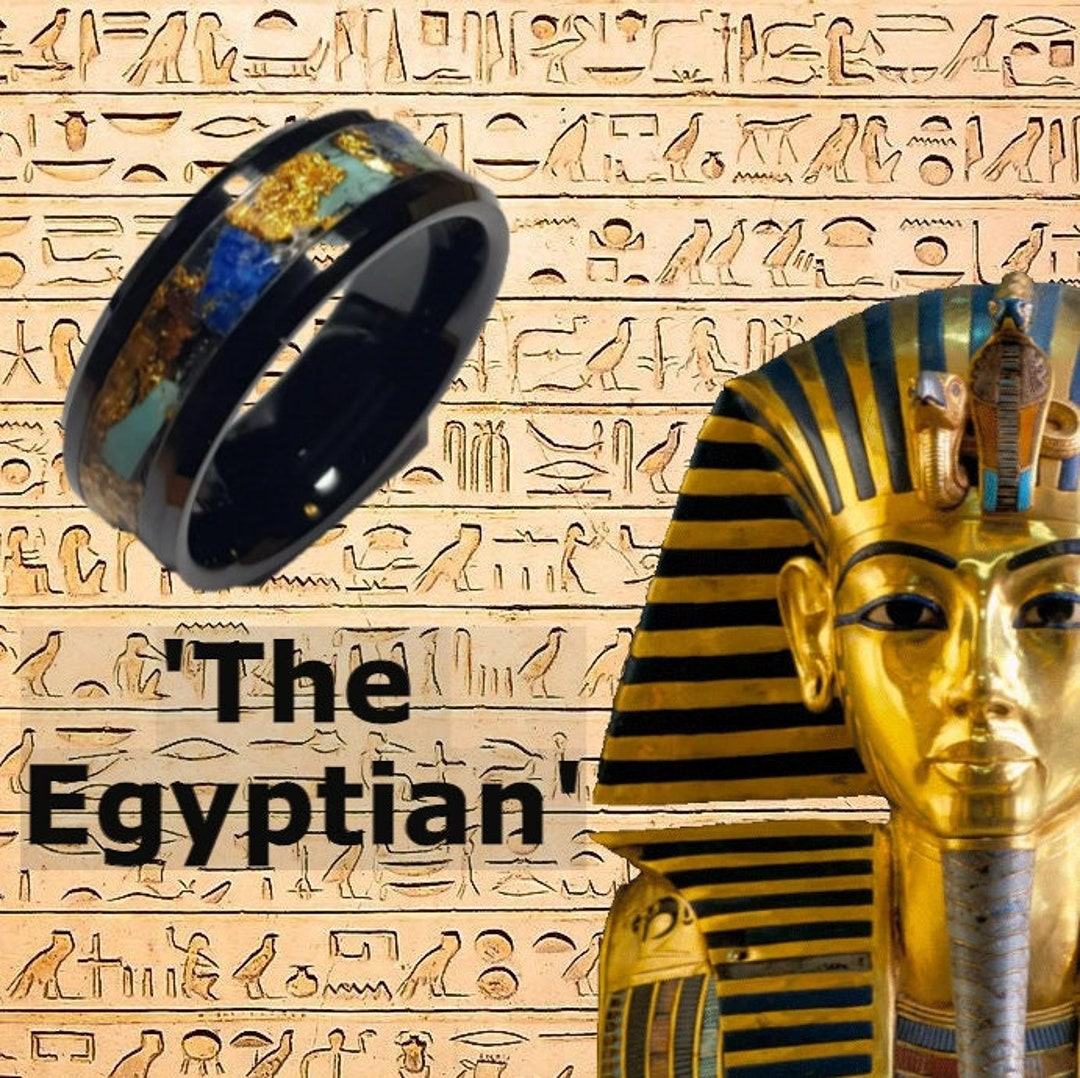 Egyptian Style Black Ceramic Ring, Set With Lapis, Turquoise, Copper ...