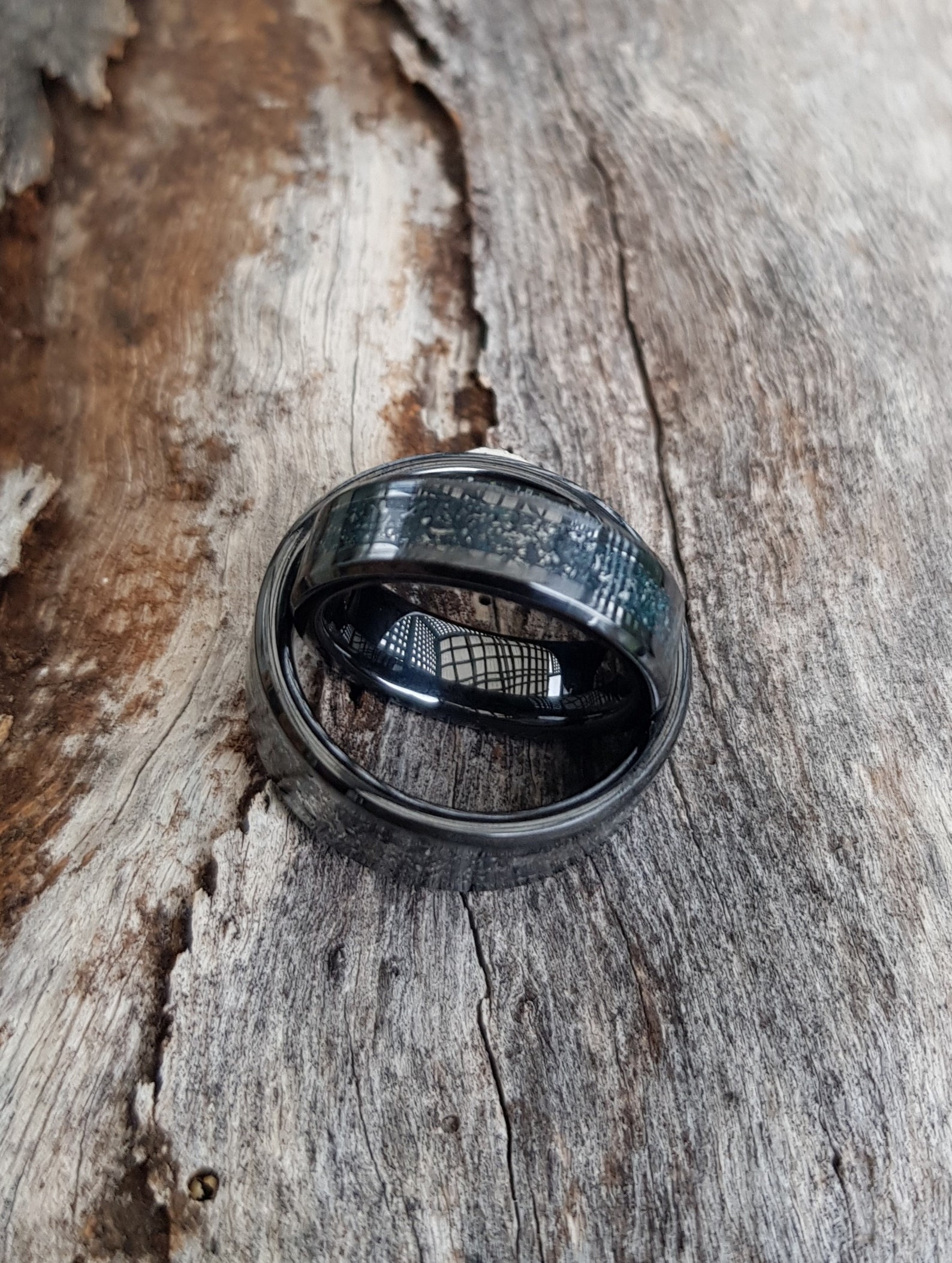 Pair of Meteorite ring set in black ceramic band wedding ring | Etsy