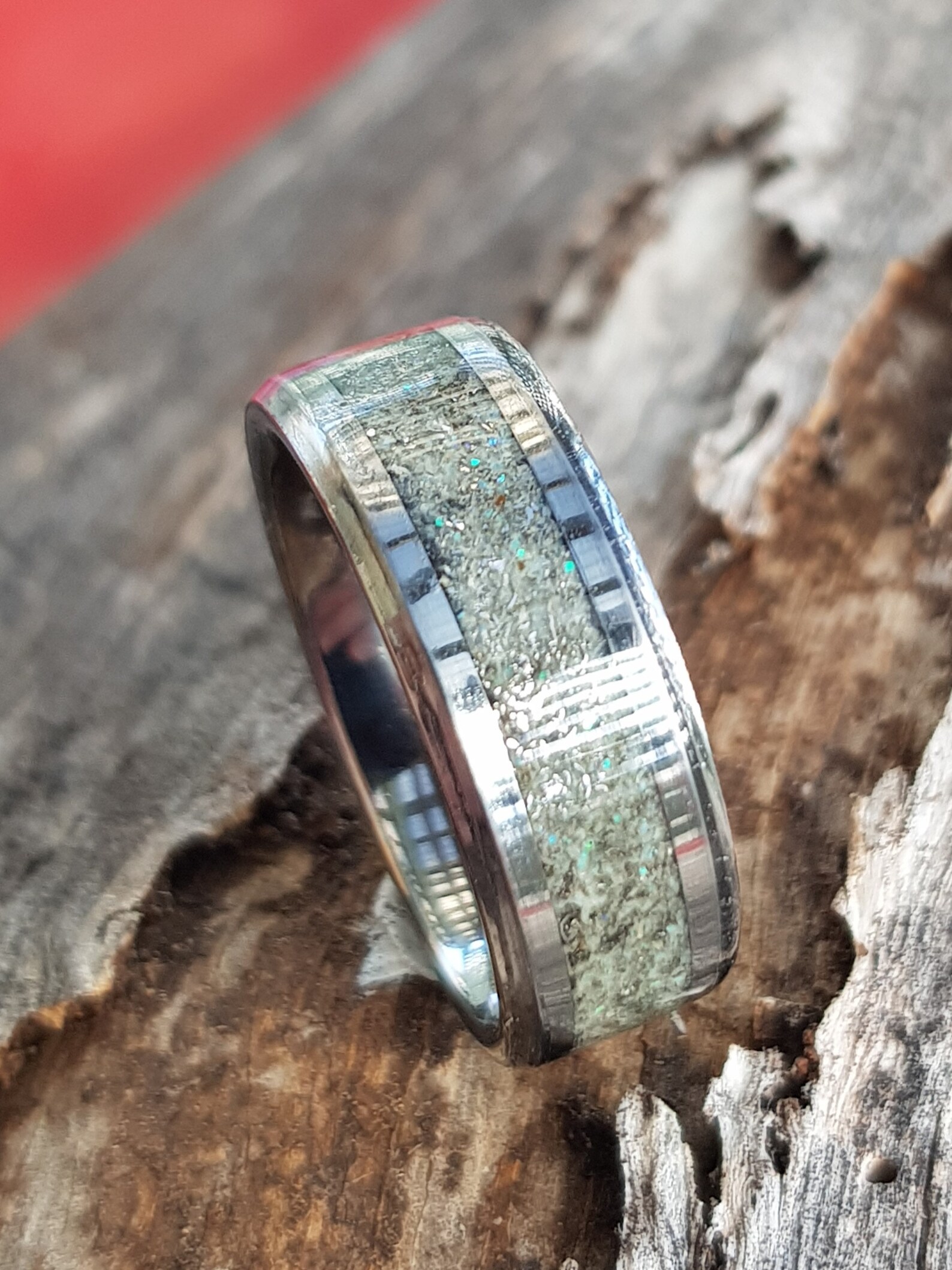Meteorite Glow Ring. Set With Genuine Meteorite Dust in Tungsten ...