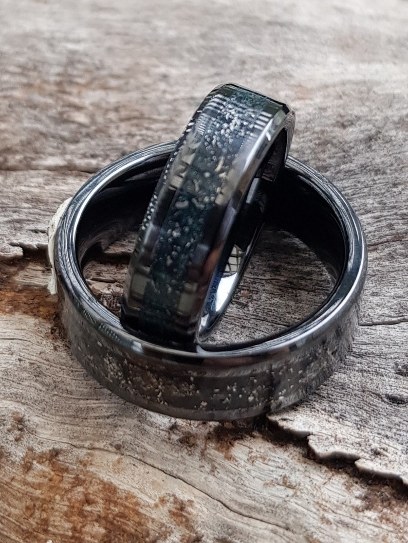 Pair of Meteorite ring set in black ceramic band wedding ring | Etsy