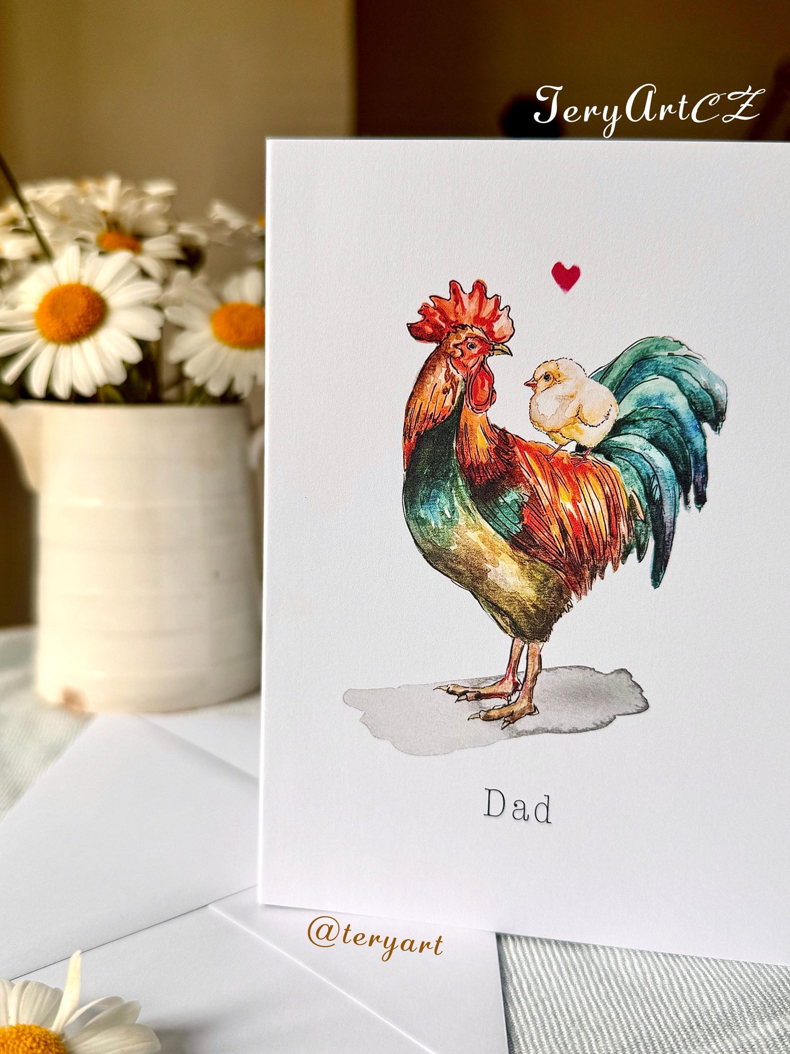 Watercolor Rooster Dad Card - Father's Day, Birthday - Etsy