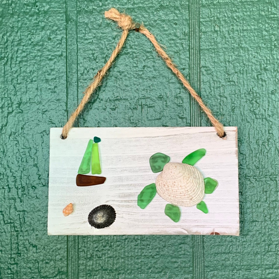 Sea Turtle Art Sea Glass Sailboat Art Beach House Décor - Etsy