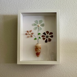 Seashell and Sea Glass Flowers, Shadow Box, Made in Hawaii, Genuine ...