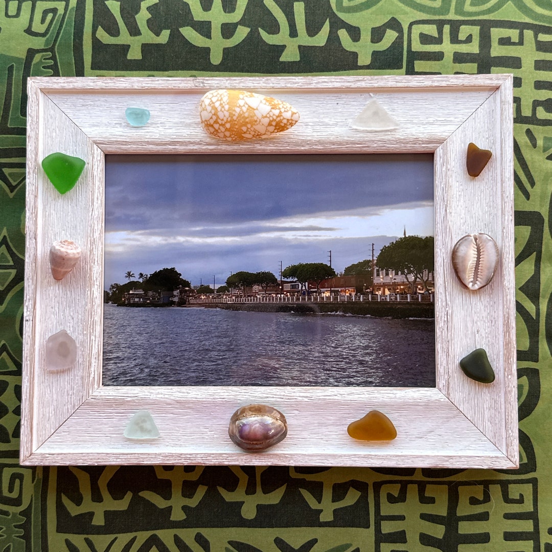 Lahaina Picture in Frame, Front Street Lahaina, Frame With Sea Glass ...