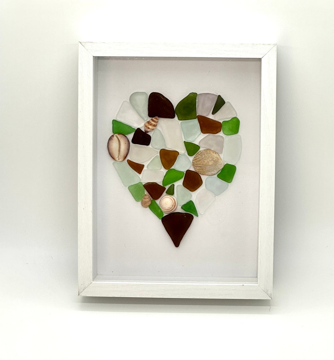 Maui Sea Glass and Sea Shell Shadow Box, Sea Glass and Sea Shell Heart ...