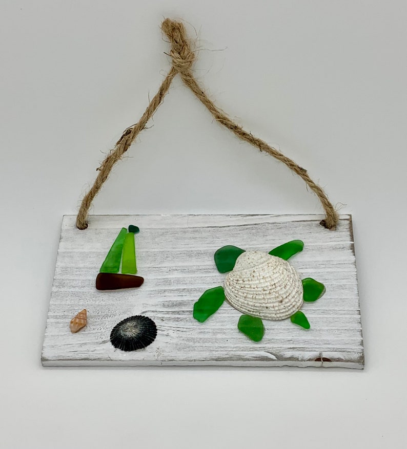 Sea Turtle Art Sea Glass Sailboat Art Beach House Décor - Etsy