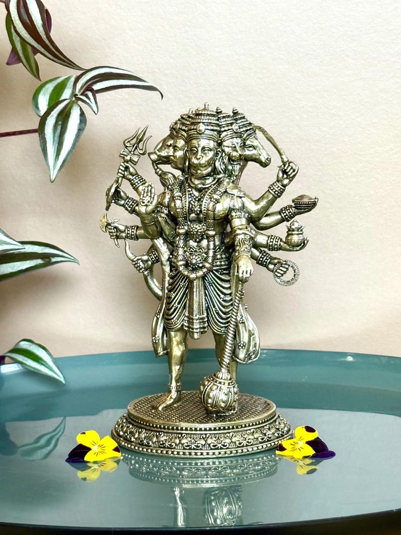 Brass Panchamukhi Hanuman Statue for Altar Home Temple Decor Brass ...
