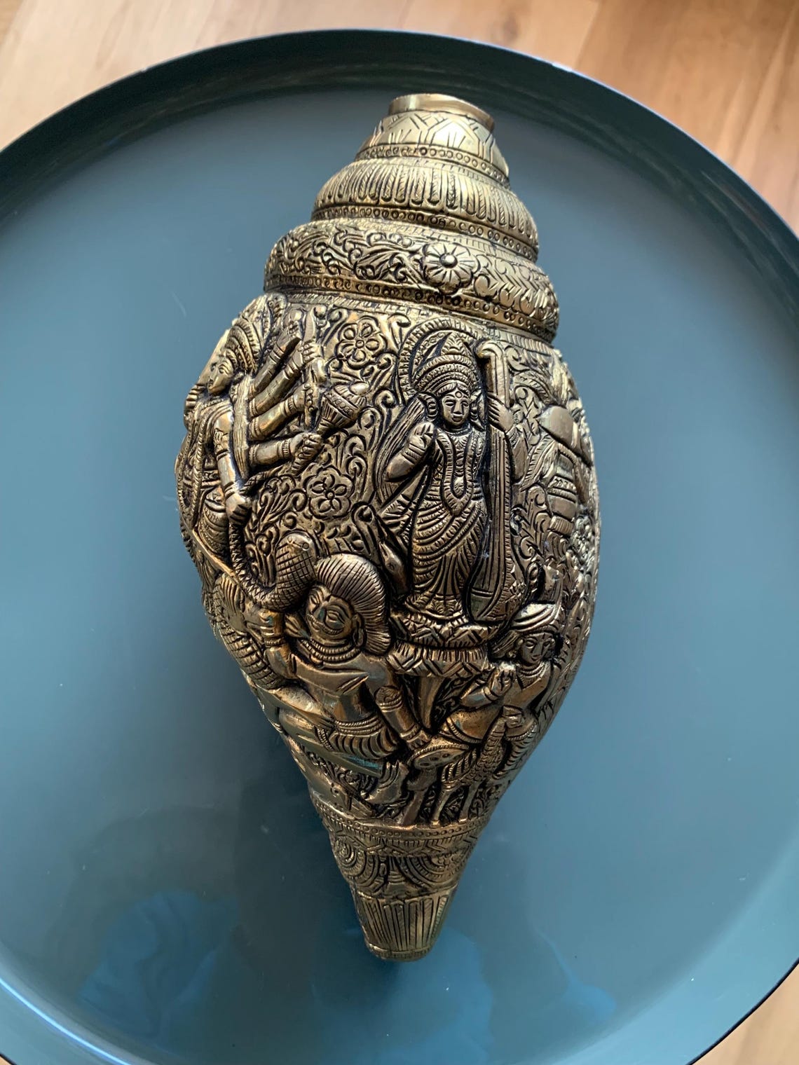 Brass Durga Shanku Wall Hanging, Hindu Trumpet Conch, Religious Decor ...