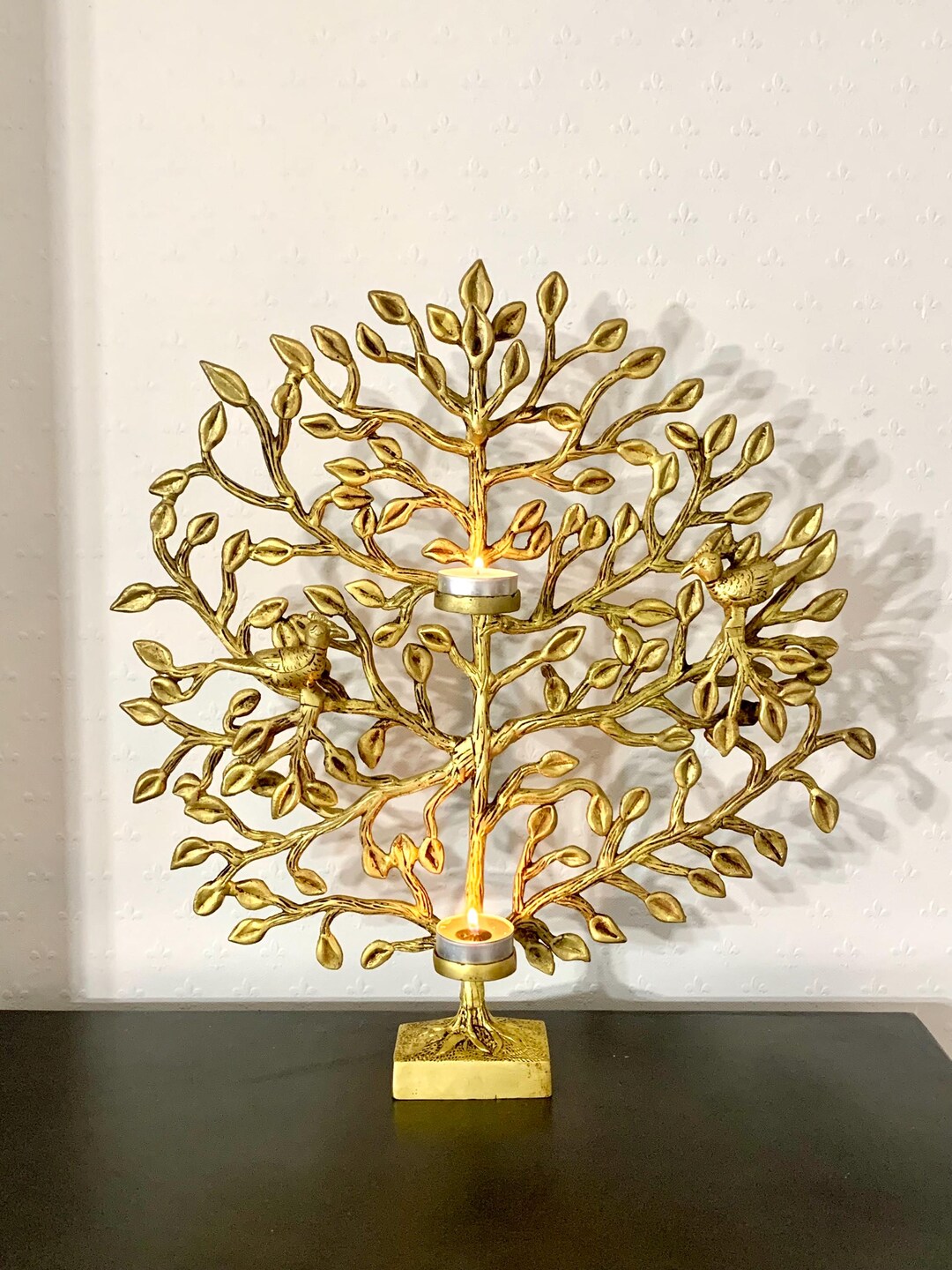 17" Inch Brass Tall Tree With Birds Candle Holder Showpiece Vintage ...