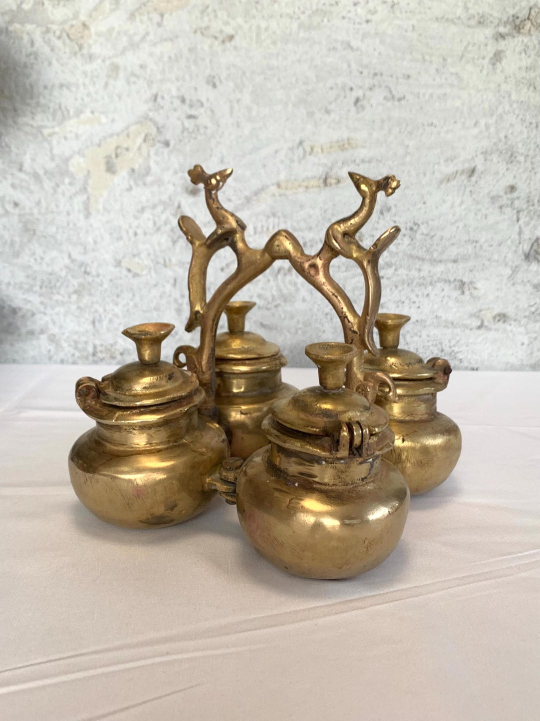 Antique Brass Kumkum Box With Peacock Handle Vintage Spice Box Kitchen ...