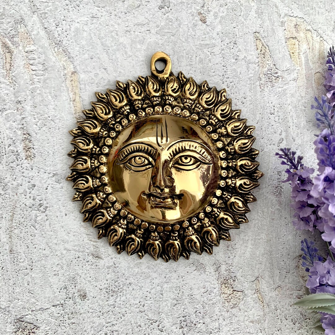 Brass Beautiful Small Sun Face in Excellent Finish Wall Hanging Sun ...