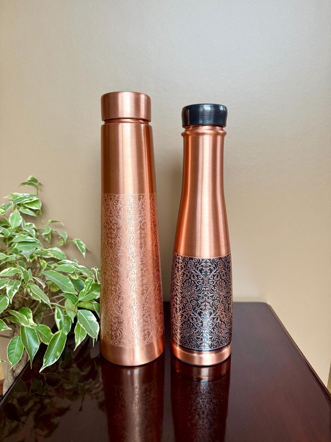 Handmade Pure Copper Water Bottles 32oz in Unique Design Copper Bottle ...