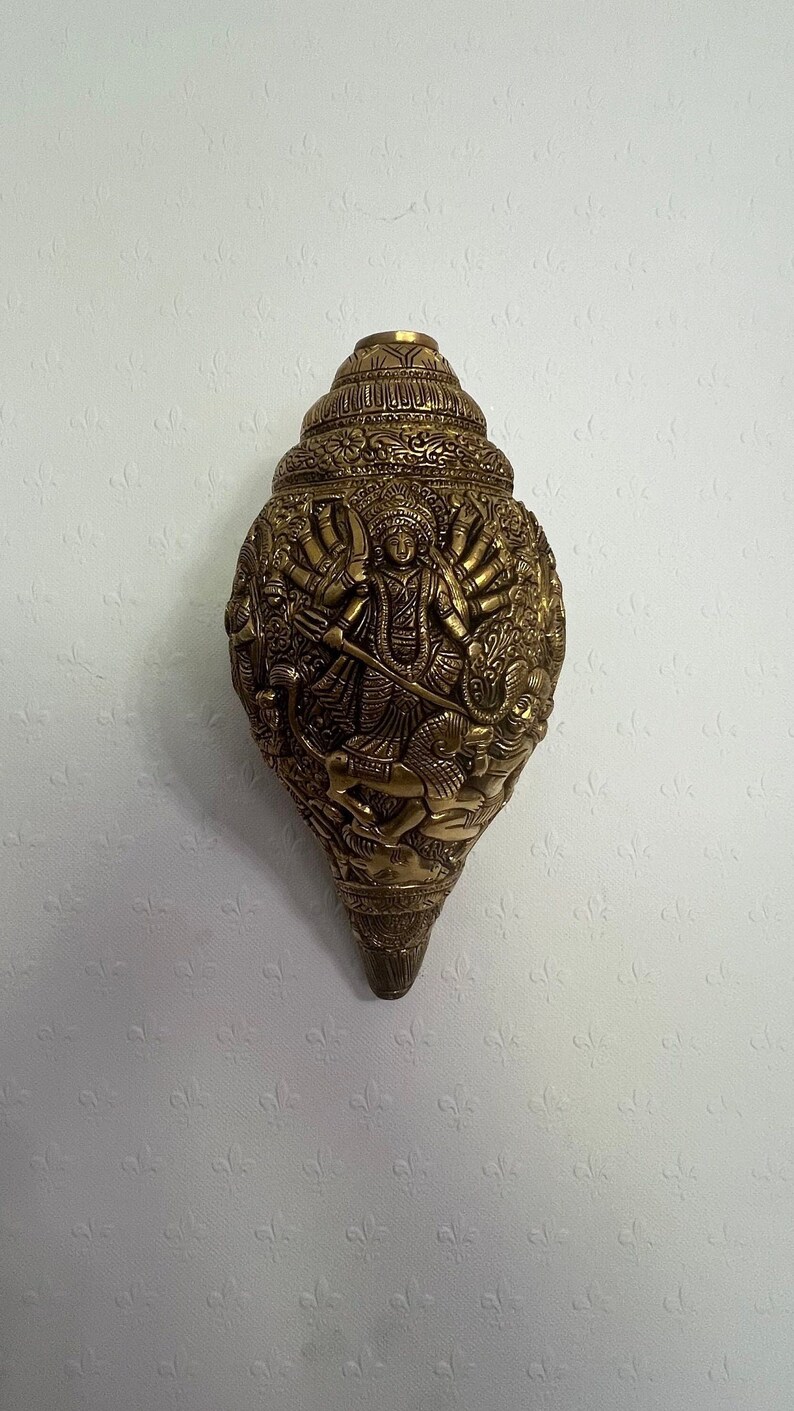 Brass Durga Shanku Wall Hanging, Hindu Trumpet Conch, Religious Decor ...