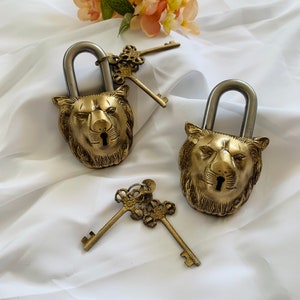 Brass Lion Padlock With Two Keys, Animal Functional Padlock, Antique ...