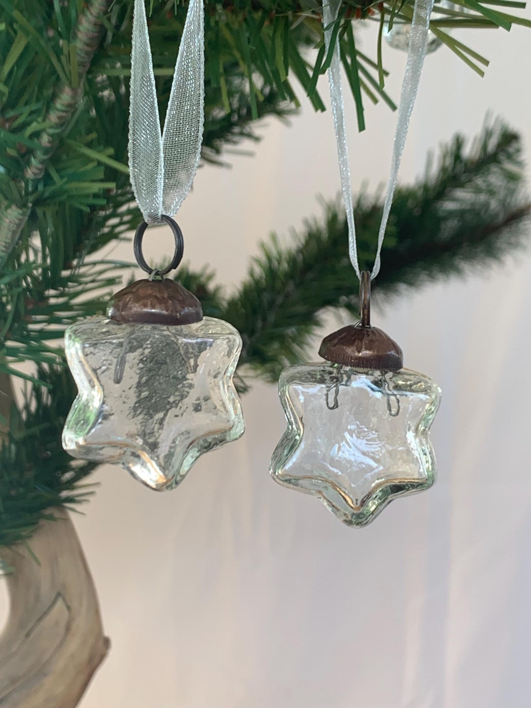 Set of 18 Handcrafted 4cm Glass Star Baubles in Gold, Silver, Clear ...