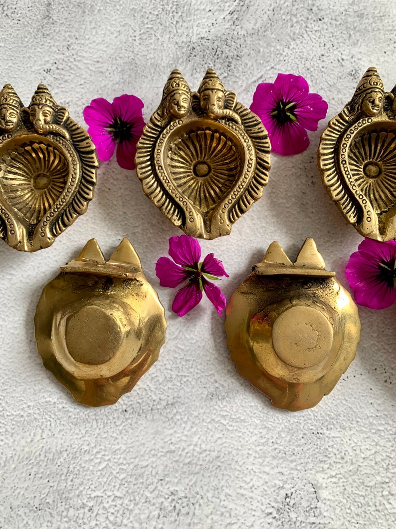 Brass Lakshmi and Ganesha Diyas Set of 6 Return Gift Diyas for Diwali ...