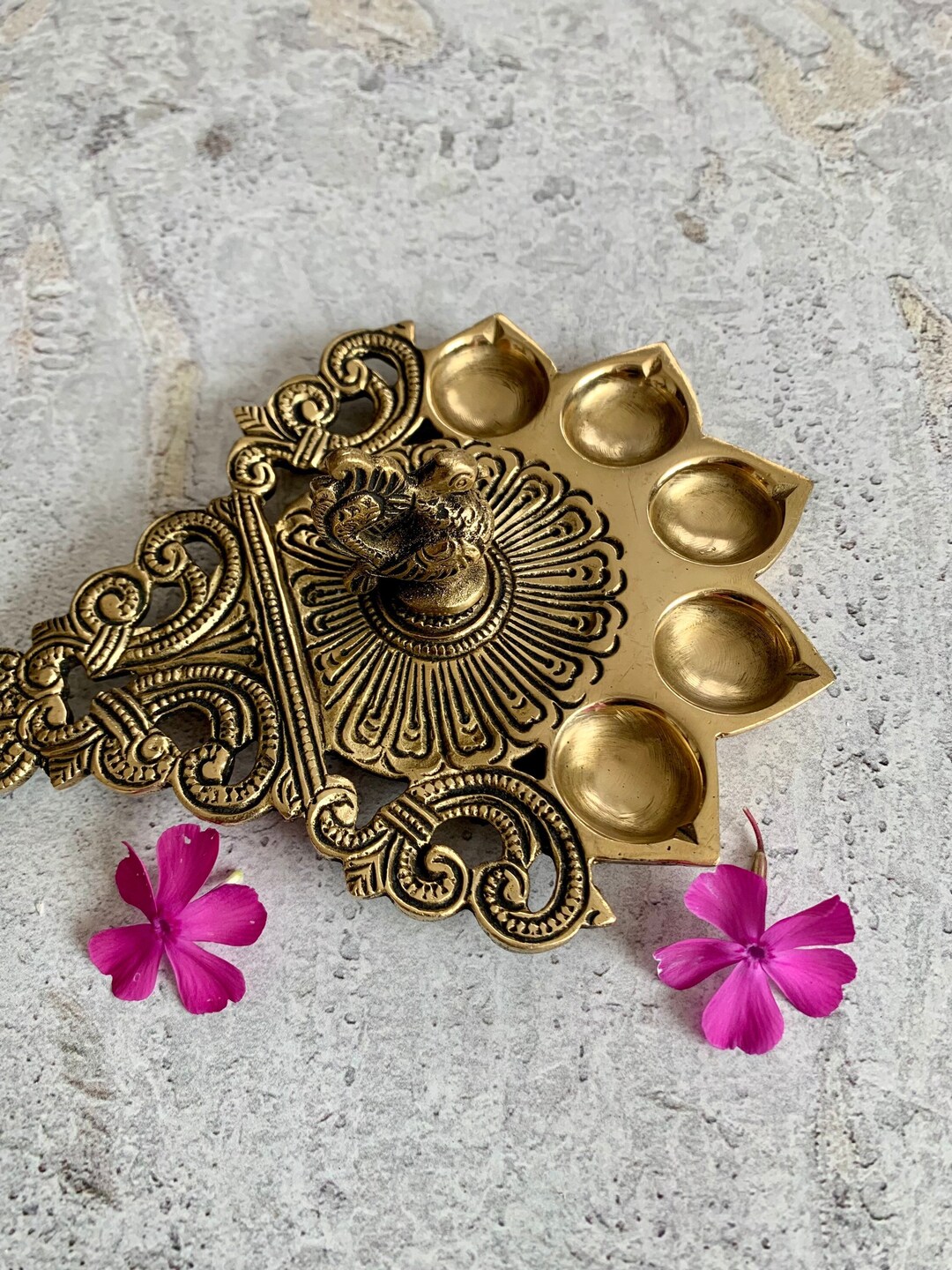 Brass Panchamukhi Peacock Aarti Diya,table Diya,diwali Gifts, Brass ...