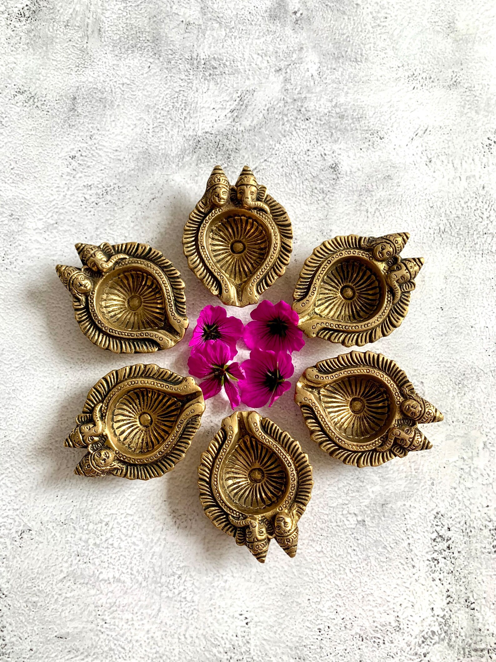 Brass Lakshmi and Ganesha Diyas Set of 6 Return Gift Diyas for Diwali ...