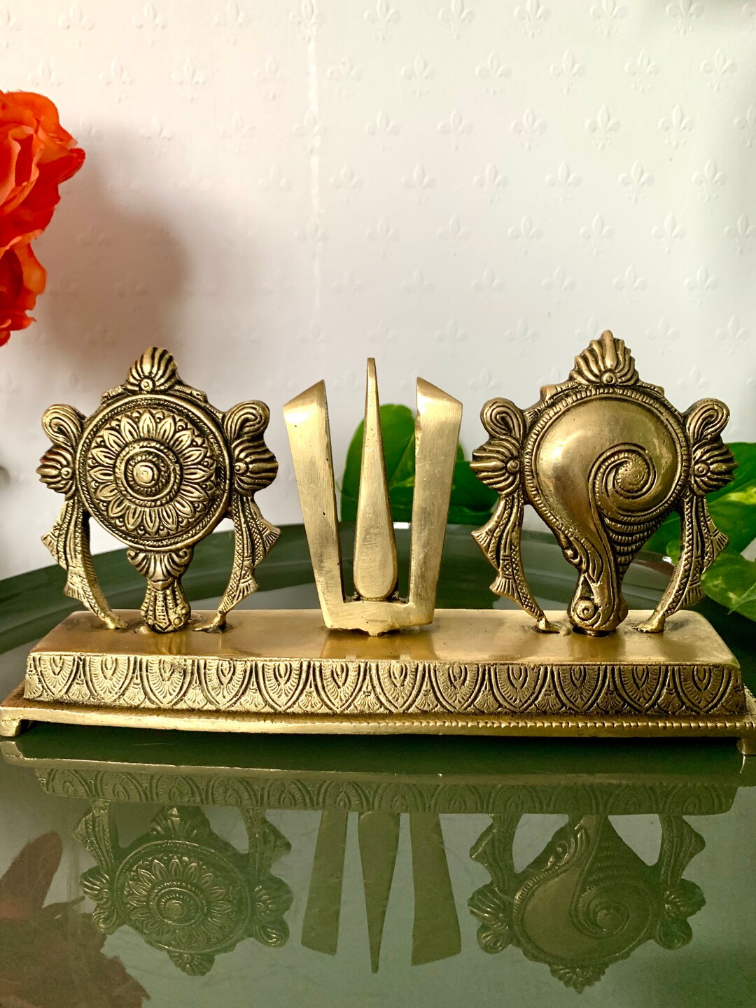 Brass Shankh Chakra Namah Table Decor;lord Venkateshwara Symbol;lord ...
