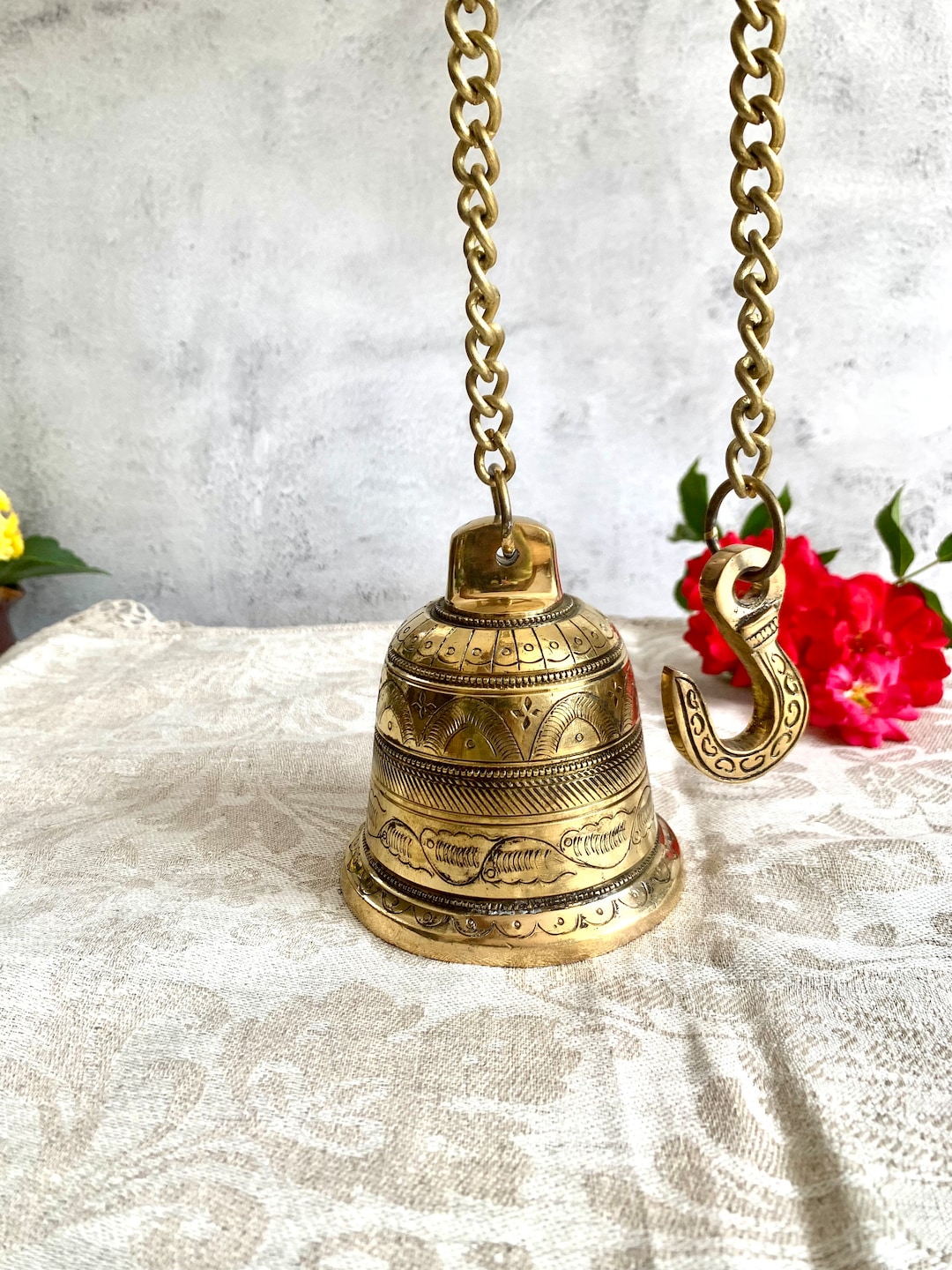 Brass Hanging Bell, 54CM Long Chain for Home Temple, Door, Hallway ...