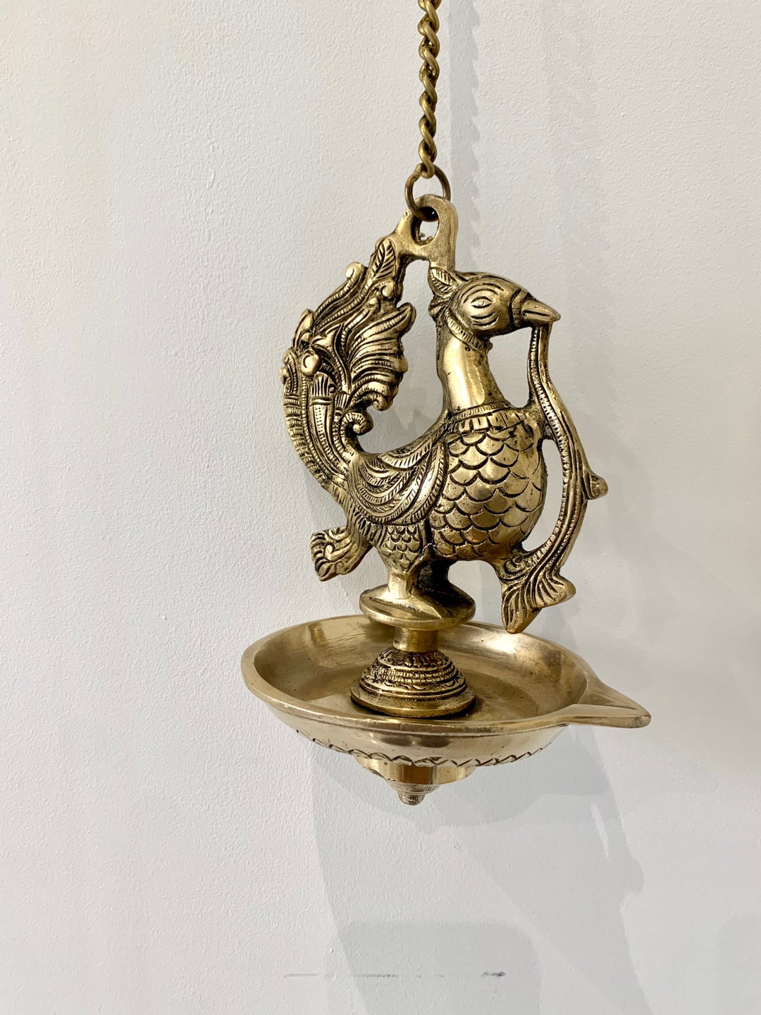 Brass Large Peacock Wall Hanging Diya; Oil and Wick Diya; Temple Diya ...