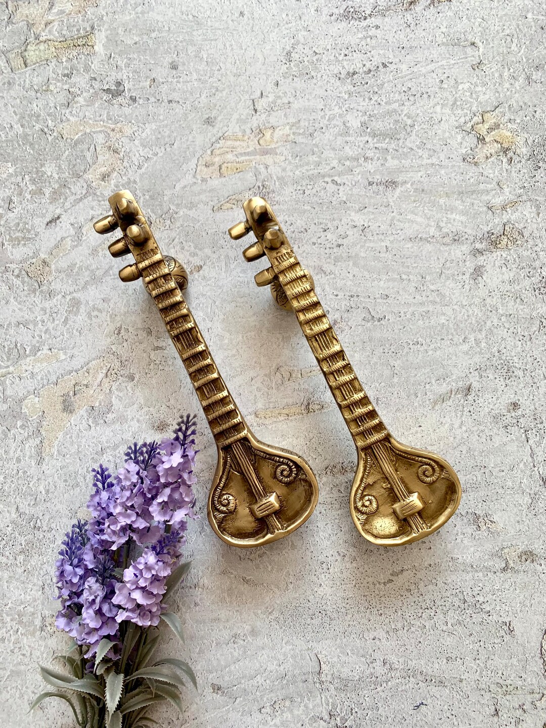 Brass Sitar Door Handles 8" Inch Sitar Cabinet Pulls Music Room Door ...