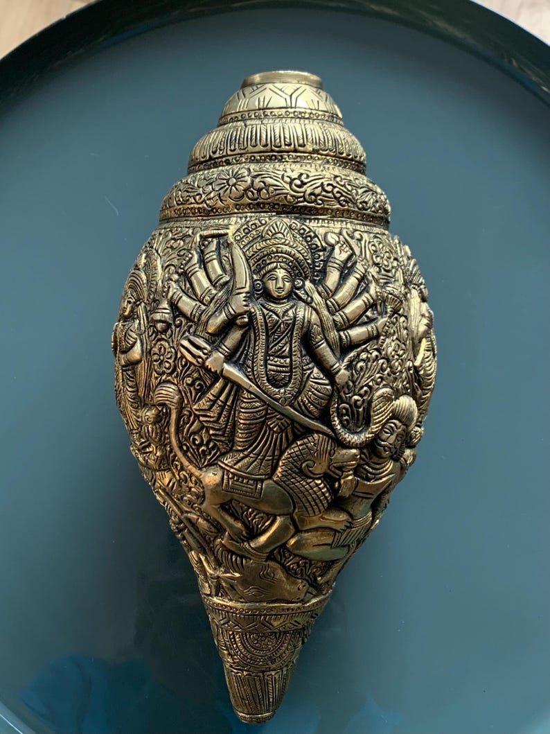 Brass Durga Shanku Wall Hanging, Hindu Trumpet Conch, Religious Decor ...