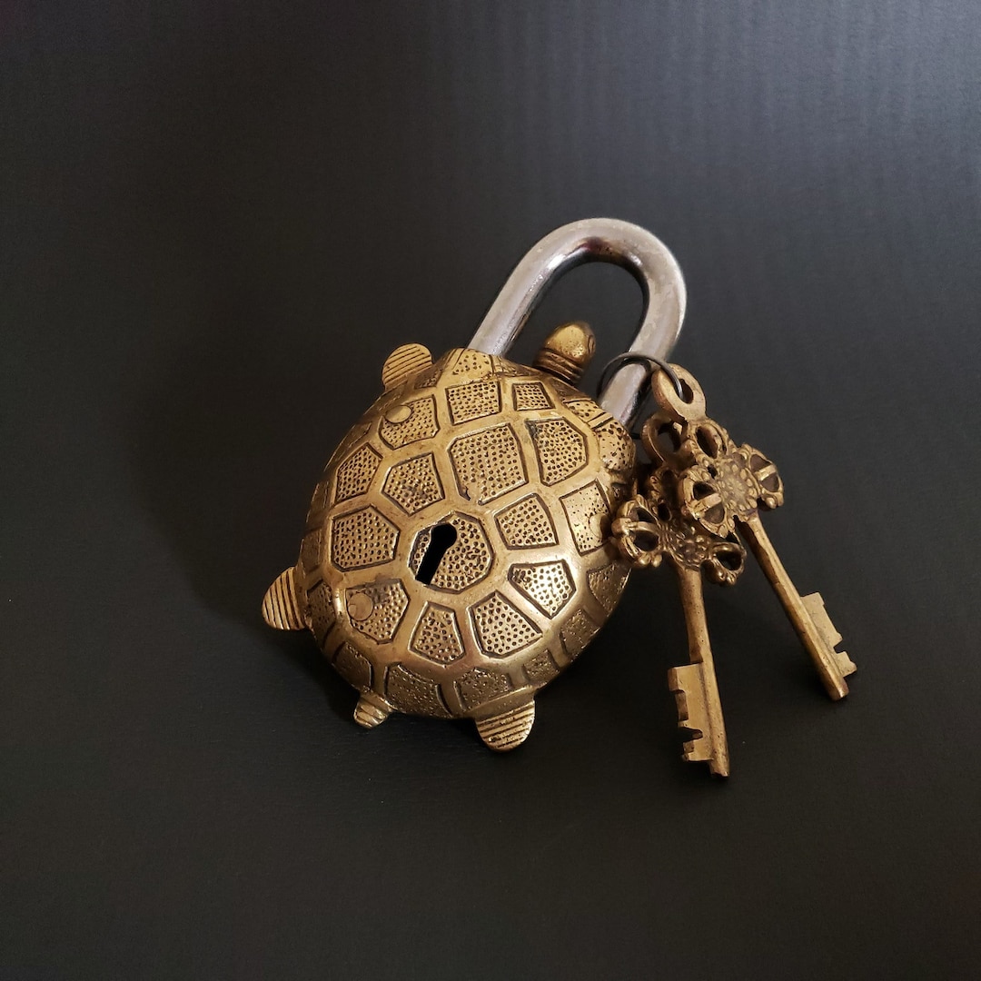 Charming Indian Brass Turtle Lock With Two Keys – Ideal Gift for Animal ...