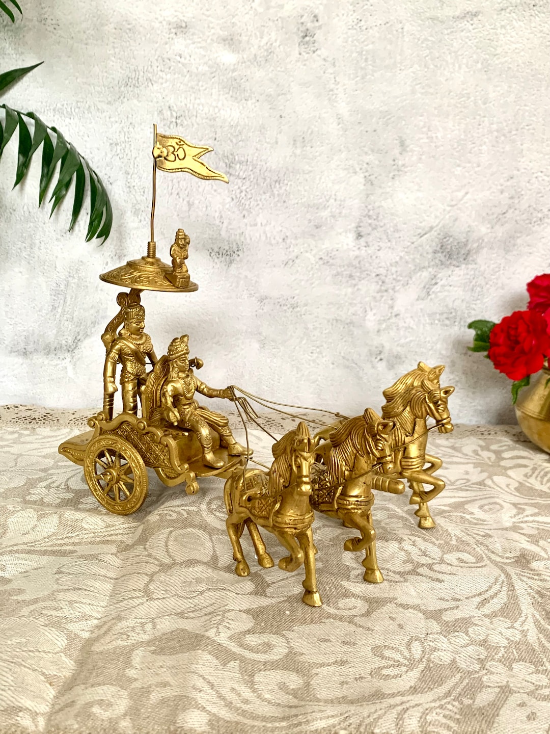 Brass Krishna Arjuna Rath Chariot With 4 Horseskrishna - Etsy