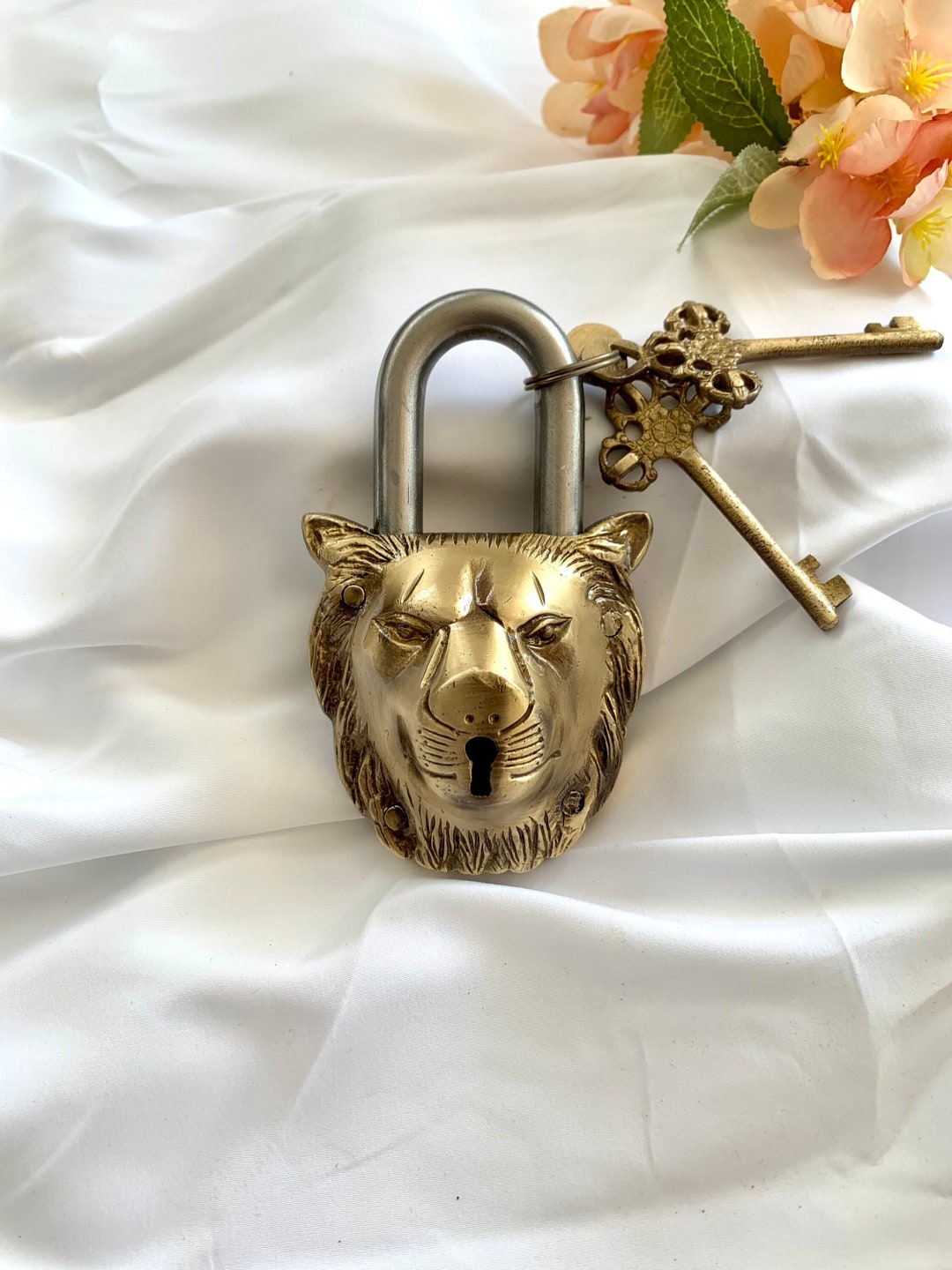 Brass Lion Padlock With Two Keys, Animal Functional Padlock, Antique ...